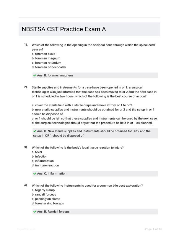 NBSTSA CST Practice Exam A