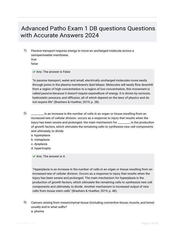Advanced Patho Exam 1 DB Questions Questions With Accurate Answers 2024