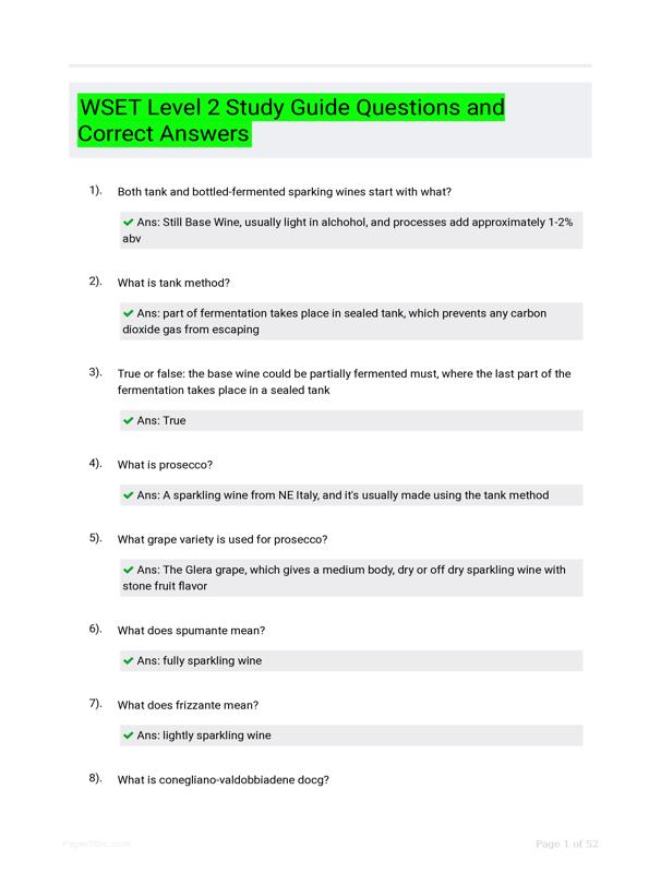 WSET Level 2 Study Guide Questions And Correct Answers
