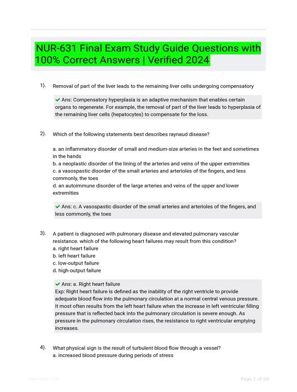 NUR-631 Final Exam Study Guide Questions With 100% Correct Answers ...