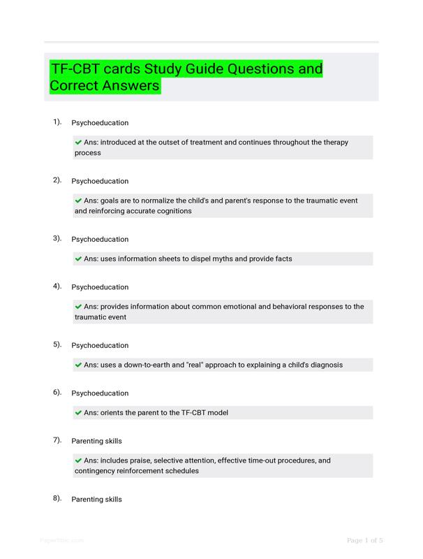 TF-CBT Cards Study Guide Questions And Correct Answers
