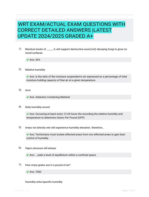 WRT EXAM/ACTUAL EXAM QUESTIONS WITH CORRECT DETAILED ANSWERS |LATEST ...