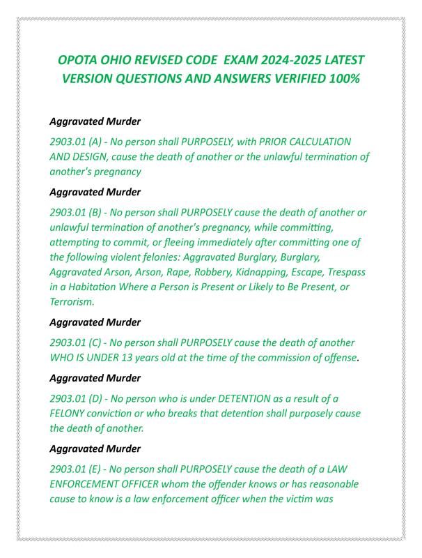 OPOTA OHIO REVISED CODE EXAM 2024-2025 LATEST VERSION QUESTIONS AND ...